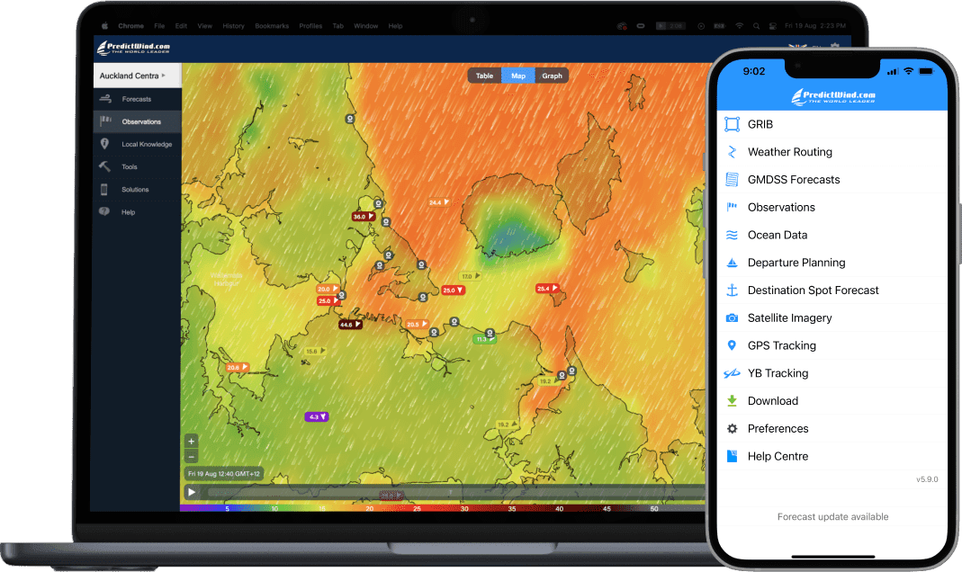 Quelle prévision de PredictWind. · PredictWind